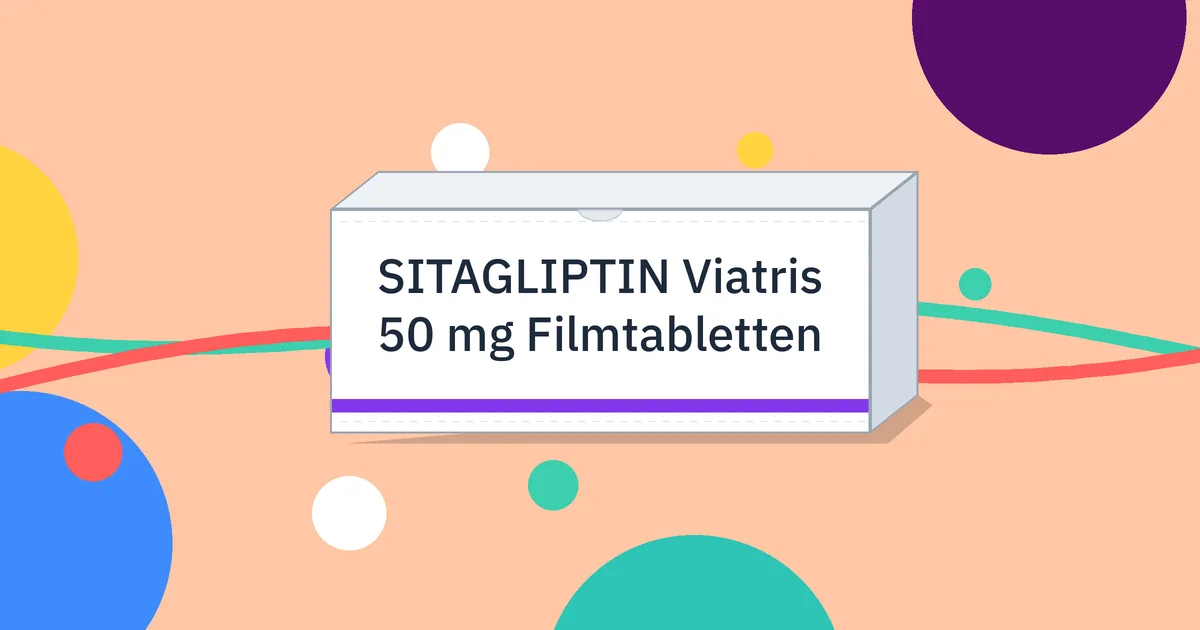 Symbolbild: Packung mit der Aufschrift SITAGLIPTIN Viatris 50 mg Filmtabletten (PZN 19953139) – Verfügbarkeit und Bezug in Apotheken in Frankfurt am Main