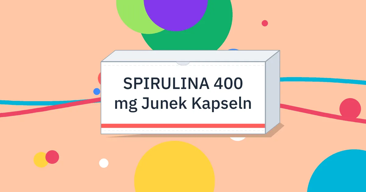 Symbolbild: Packung mit der Aufschrift SPIRULINA 400 mg Junek Kapseln (PZN 20857412) – Verfügbarkeit und Bezug in Apotheken in Frankfurt am Main