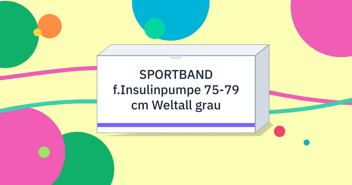 Symbolbild: Packung mit der Aufschrift SPORTBAND f.Insulinpumpe 75-79 cm Weltall grau (PZN 13915787) – Verfügbarkeit und Bezug in Apotheken in Frankfurt am Main