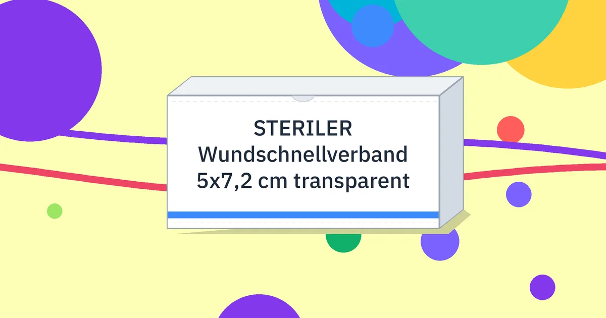 Symbolbild: Packung mit der Aufschrift STERILER Wundschnellverband 5x7,2 cm transparent (PZN 20032568) – Verfügbarkeit und Bezug in Apotheken in Frankfurt am Main