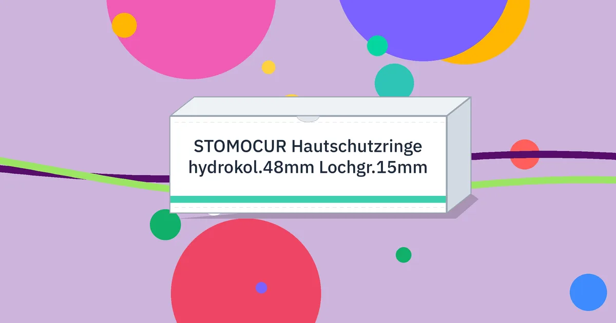 Symbolbild: Packung mit der Aufschrift STOMOCUR Hautschutzringe hydrokol.48mm Lochgr.15mm (PZN 15865438) – Verfügbarkeit und Bezug in Apotheken in Frankfurt am Main