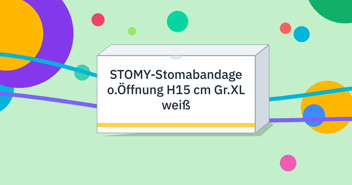 Symbolbild: Packung mit der Aufschrift STOMY-Stomabandage o.Öffnung H15 cm Gr.XL weiß (PZN 16751346) – Verfügbarkeit und Bezug in Apotheken in Frankfurt am Main