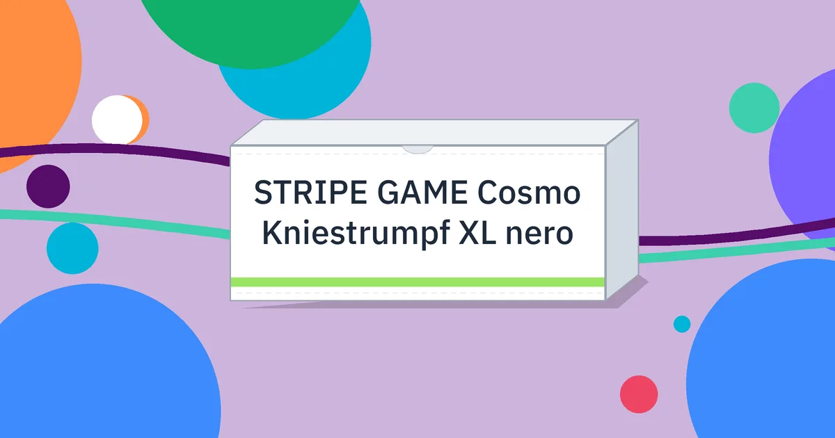 Symbolbild: Packung mit der Aufschrift STRIPE GAME Cosmo Kniestrumpf XL nero (PZN 20209239) – Verfügbarkeit und Bezug in Apotheken in Frankfurt am Main