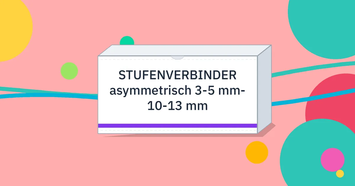 Symbolbild: Packung mit der Aufschrift STUFENVERBINDER asymmetrisch 3-5 mm-10-13 mm (PZN 17932529) – Verfügbarkeit und Bezug in Apotheken in Frankfurt am Main