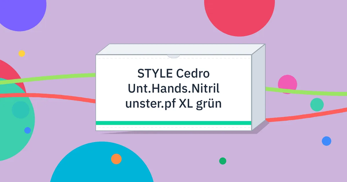 Symbolbild: Packung mit der Aufschrift STYLE Cedro Unt.Hands.Nitril unster.pf XL grün (PZN 14819608) – Verfügbarkeit und Bezug in Apotheken in Frankfurt am Main