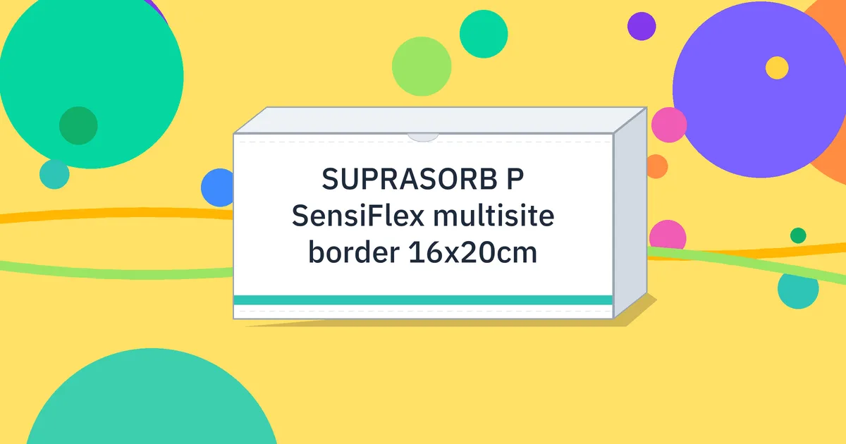 Symbolbild: Packung mit der Aufschrift SUPRASORB P SensiFlex multisite border 16x20cm (PZN 20005063) – Verfügbarkeit und Bezug in Apotheken in Frankfurt am Main