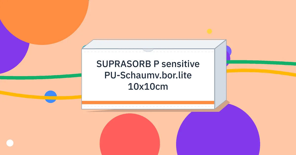 Symbolbild: Packung mit der Aufschrift SUPRASORB P sensitive PU-Schaumv.bor.lite 10x10cm (PZN 18879576) – Verfügbarkeit und Bezug in Apotheken in Frankfurt am Main