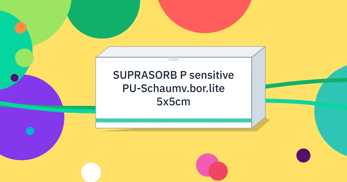 Symbolbild: Packung mit der Aufschrift SUPRASORB P sensitive PU-Schaumv.bor.lite 5x5cm (PZN 19503904) – Verfügbarkeit und Bezug in Apotheken in Frankfurt am Main