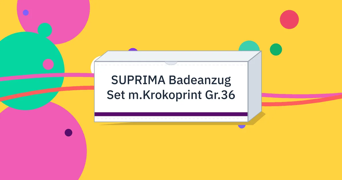Symbolbild: Packung mit der Aufschrift SUPRIMA Badeanzug Set m.Krokoprint Gr.36 (PZN 15623899) – Verfügbarkeit und Bezug in Apotheken in Frankfurt am Main