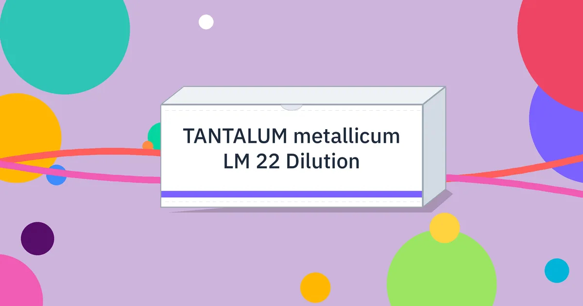 Symbolbild: Packung mit der Aufschrift TANTALUM metallicum LM 22 Dilution (PZN 13213631) – Verfügbarkeit und Bezug in Apotheken in Frankfurt am Main