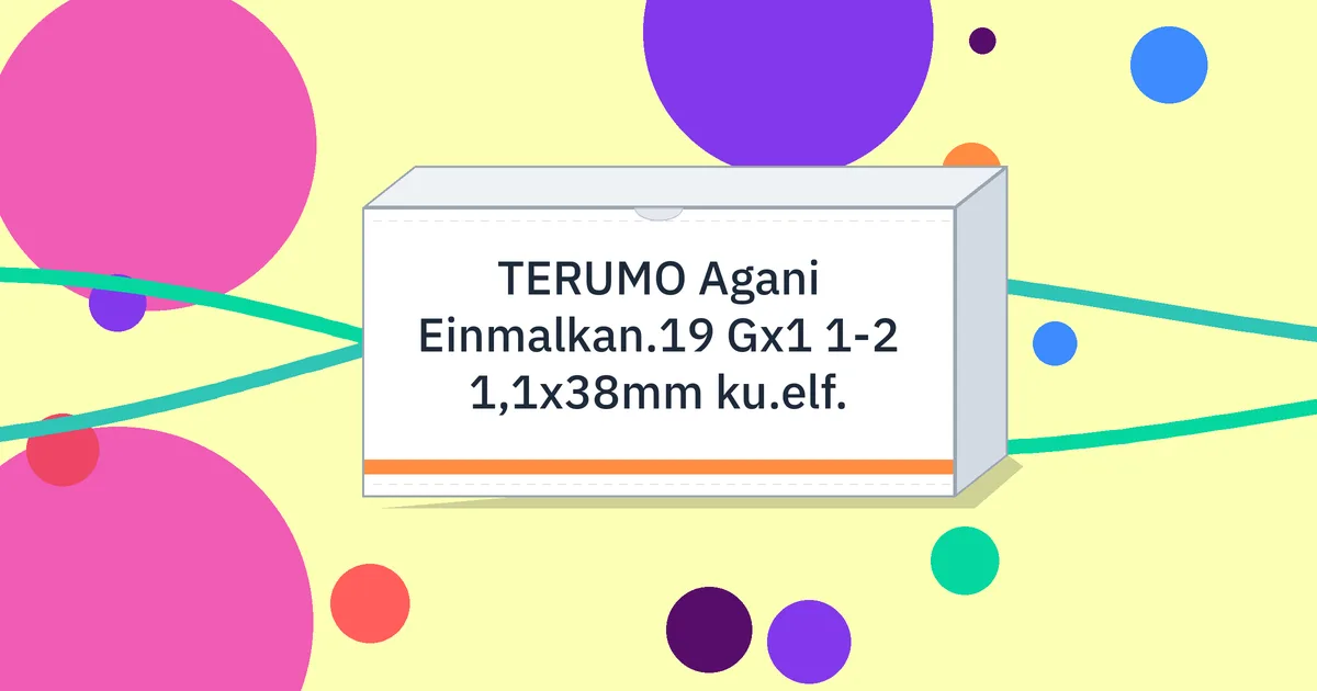 Symbolbild: Packung mit der Aufschrift TERUMO Agani Einmalkan.19 Gx1 1-2 1,1x38mm ku.elf. (PZN 13873600) – Verfügbarkeit und Bezug in Apotheken in Frankfurt am Main