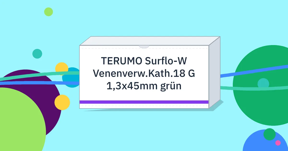 Symbolbild: Packung mit der Aufschrift TERUMO Surflo-W Venenverw.Kath.18 G 1,3x45mm grün (PZN 18060830) – Verfügbarkeit und Bezug in Apotheken in Frankfurt am Main