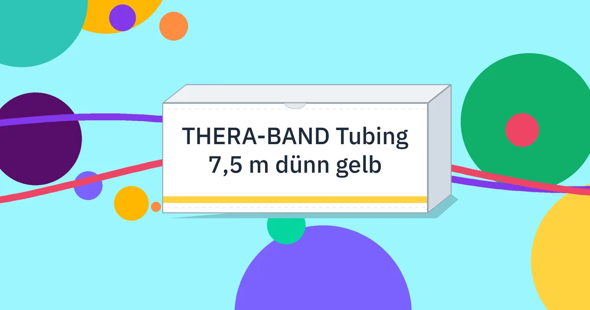 Symbolbild: Packung mit der Aufschrift THERA-BAND Tubing 7,5 m dünn gelb (PZN 00401733) – Verfügbarkeit und Bezug in Apotheken in Frankfurt am Main
