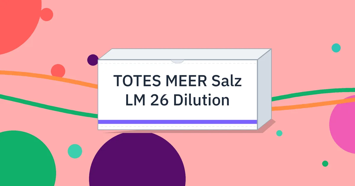 Symbolbild: Packung mit der Aufschrift TOTES MEER Salz LM 26 Dilution (PZN 13226361) – Verfügbarkeit und Bezug in Apotheken in Frankfurt am Main