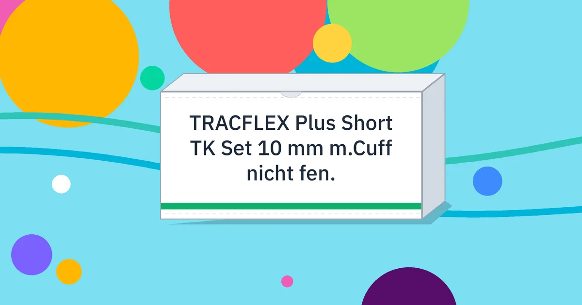 Symbolbild: Packung mit der Aufschrift TRACFLEX Plus Short TK Set 10 mm m.Cuff nicht fen. (PZN 20934006) – Verfügbarkeit und Bezug in Apotheken in Frankfurt am Main
