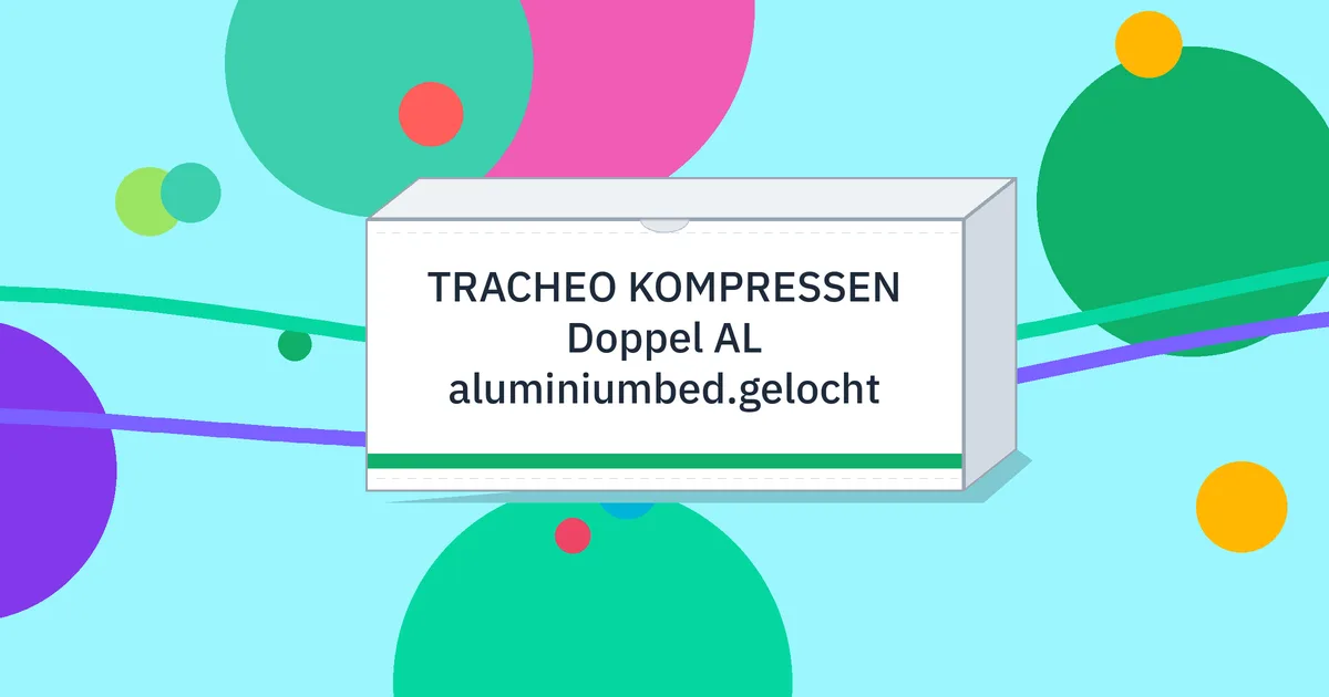 Symbolbild: Packung mit der Aufschrift TRACHEO KOMPRESSEN Doppel AL aluminiumbed.gelocht (PZN 07308534) – Verfügbarkeit und Bezug in Apotheken in Frankfurt am Main