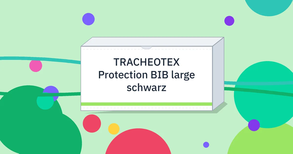 Symbolbild: Packung mit der Aufschrift TRACHEOTEX Protection BIB large schwarz (PZN 19484118) – Verfügbarkeit und Bezug in Apotheken in Frankfurt am Main
