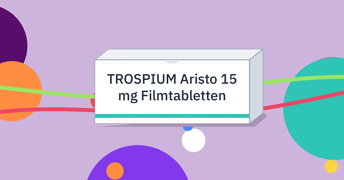 Symbolbild: Packung mit der Aufschrift TROSPIUM Aristo 15 mg Filmtabletten (PZN 10259414) – Verfügbarkeit und Bezug in Apotheken in Frankfurt am Main