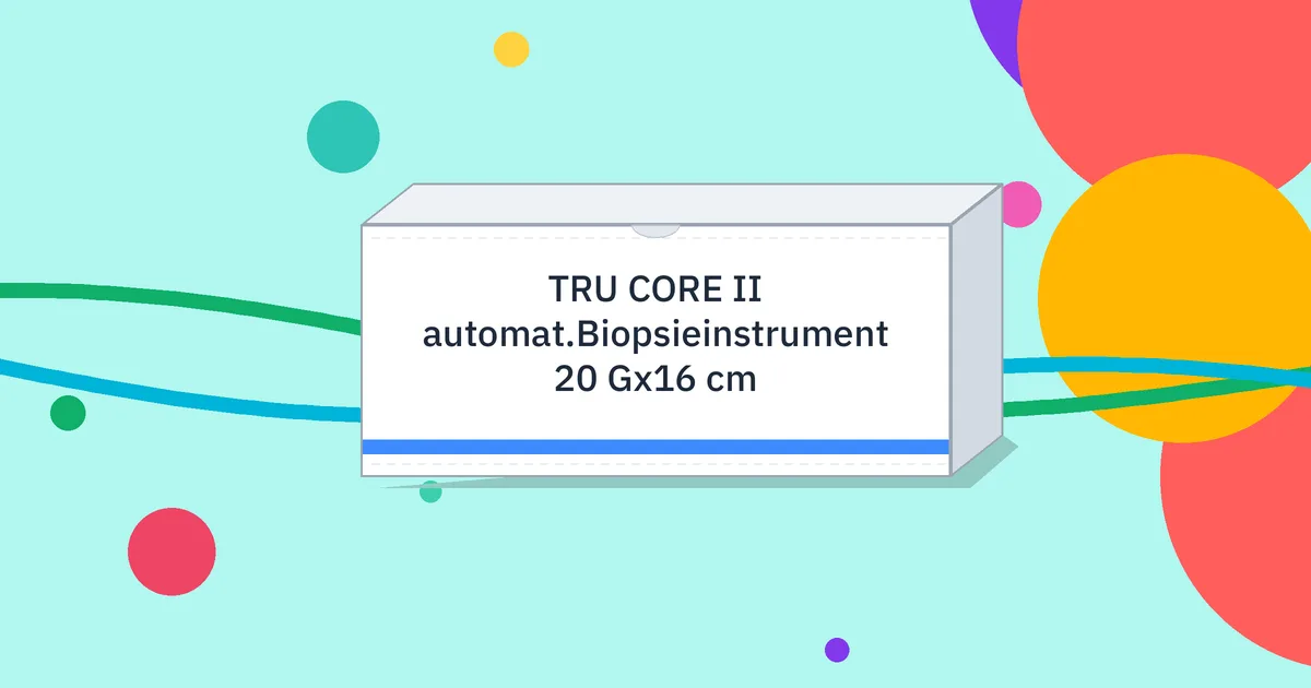 Symbolbild: Packung mit der Aufschrift TRU CORE II automat.Biopsieinstrument 20 Gx16 cm (PZN 06770472) – Verfügbarkeit und Bezug in Apotheken in Frankfurt am Main