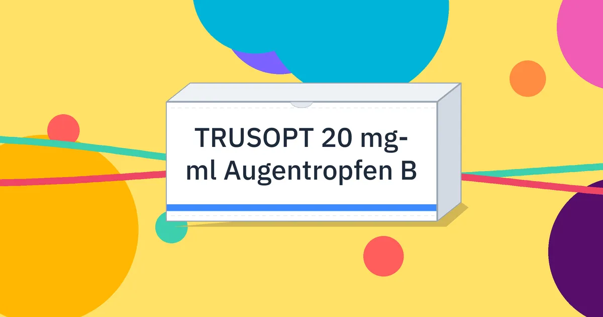 Symbolbild: Packung mit der Aufschrift TRUSOPT 20 mg-ml Augentropfen B (PZN 03245328) – Verfügbarkeit und Bezug in Apotheken in Frankfurt am Main