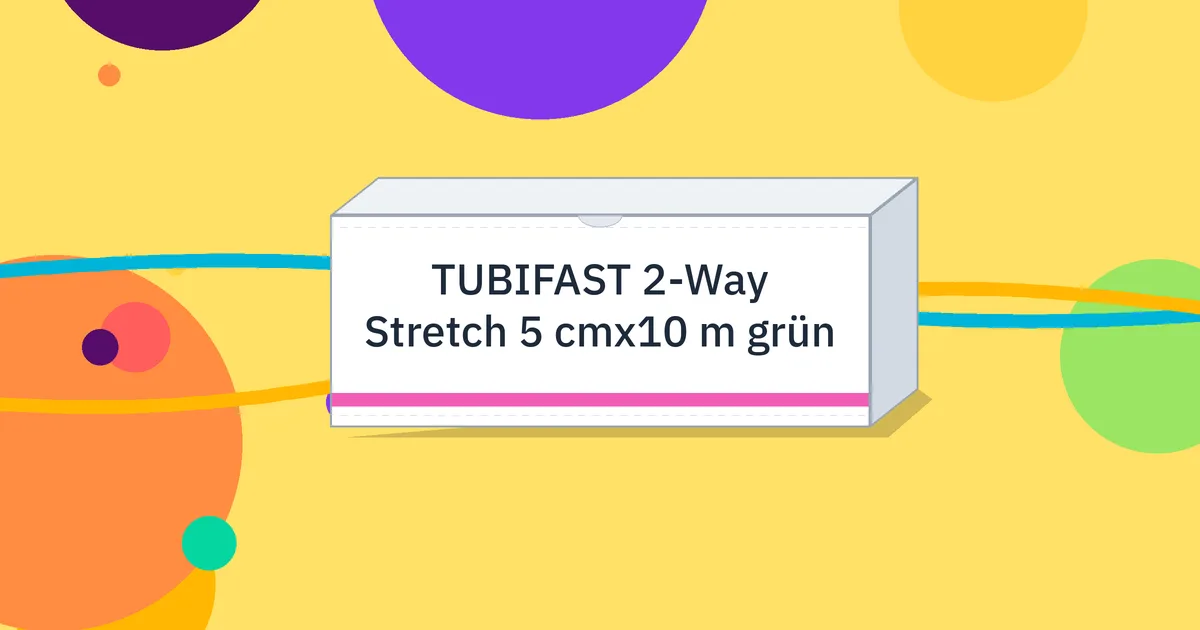 Symbolbild: Packung mit der Aufschrift TUBIFAST 2-Way Stretch 5 cmx10 m grün (PZN 10297774) – Verfügbarkeit und Bezug in Apotheken in Frankfurt am Main