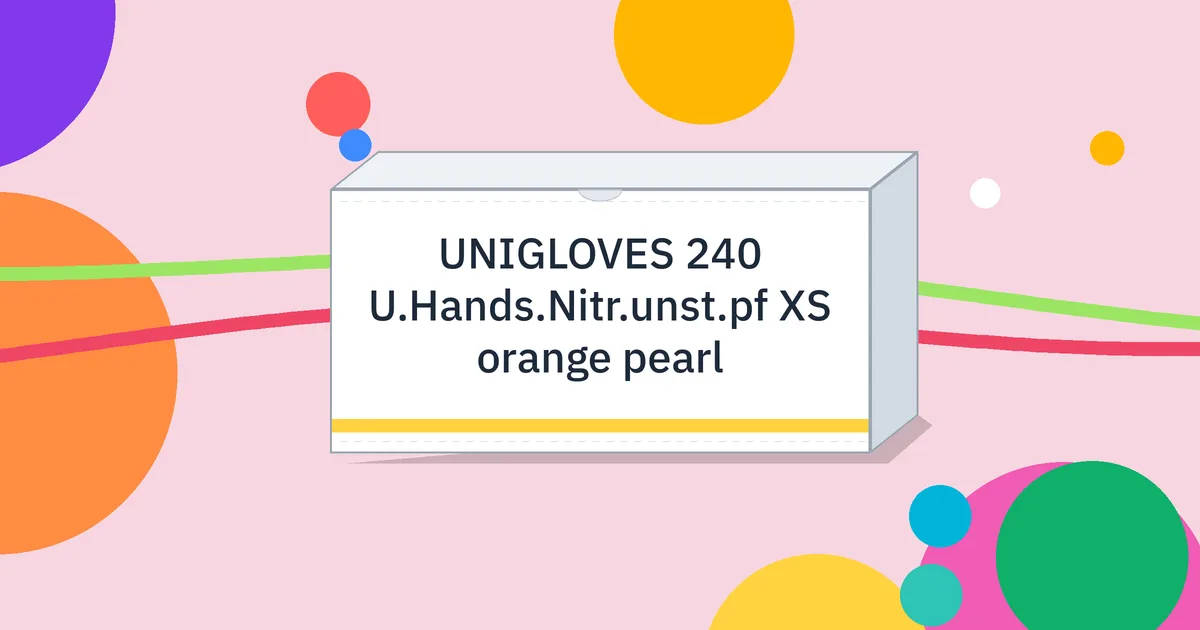 Symbolbild: Packung mit der Aufschrift UNIGLOVES 240 U.Hands.Nitr.unst.pf XS orange pearl (PZN 18101670) – Verfügbarkeit und Bezug in Apotheken in Frankfurt am Main