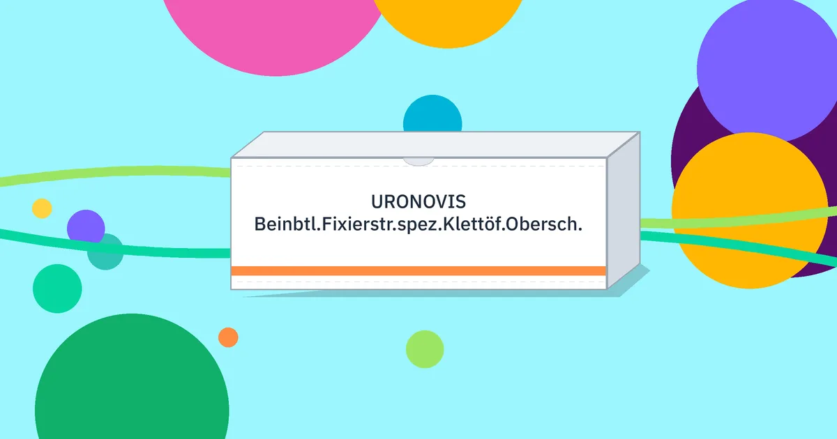 Symbolbild: Packung mit der Aufschrift URONOVIS Beinbtl.Fixierstr.spez.Klettöf.Obersch. (PZN 14373236) – Verfügbarkeit und Bezug in Apotheken in Frankfurt am Main