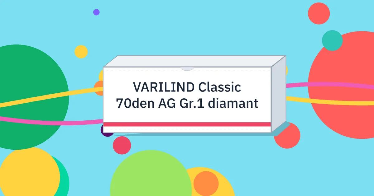 Symbolbild: Packung mit der Aufschrift VARILIND Classic 70den AG Gr.1 diamant (PZN 09521657) – Verfügbarkeit und Bezug in Apotheken in Frankfurt am Main