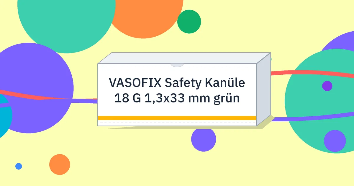 Symbolbild: Packung mit der Aufschrift VASOFIX Safety Kanüle 18 G 1,3x33 mm grün (PZN 03304551) – Verfügbarkeit und Bezug in Apotheken in Frankfurt am Main