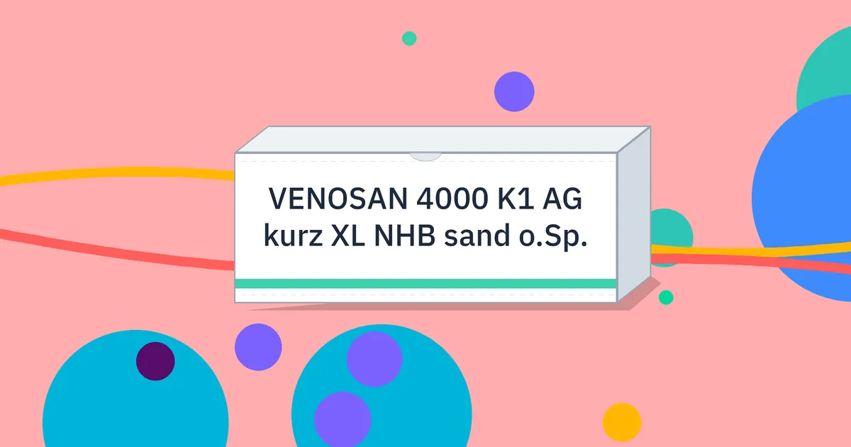 Symbolbild: Packung mit der Aufschrift VENOSAN 4000 K1 AG kurz XL NHB sand o.Sp. (PZN 14422242) – Verfügbarkeit und Bezug in Apotheken in Frankfurt am Main