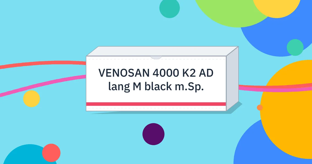 Symbolbild: Packung mit der Aufschrift VENOSAN 4000 K2 AD lang M black m.Sp. (PZN 14427179) – Verfügbarkeit und Bezug in Apotheken in Frankfurt am Main