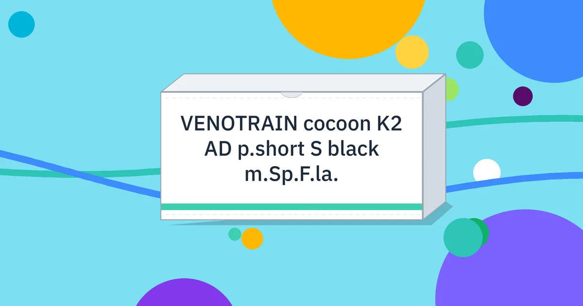 Symbolbild: Packung mit der Aufschrift VENOTRAIN cocoon K2 AD p.short S black m.Sp.F.la. (PZN 14401949) – Verfügbarkeit und Bezug in Apotheken in Frankfurt am Main