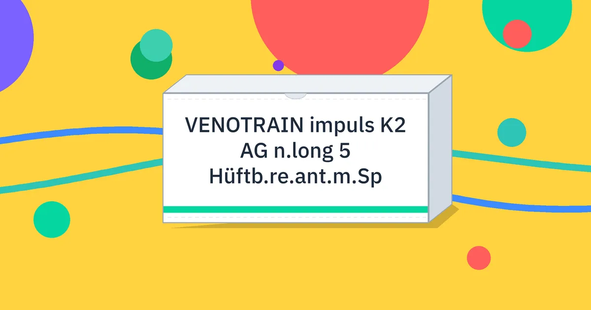 Symbolbild: Packung mit der Aufschrift VENOTRAIN impuls K2 AG n.long 5 Hüftb.re.ant.m.Sp (PZN 15217047) – Verfügbarkeit und Bezug in Apotheken in Frankfurt am Main