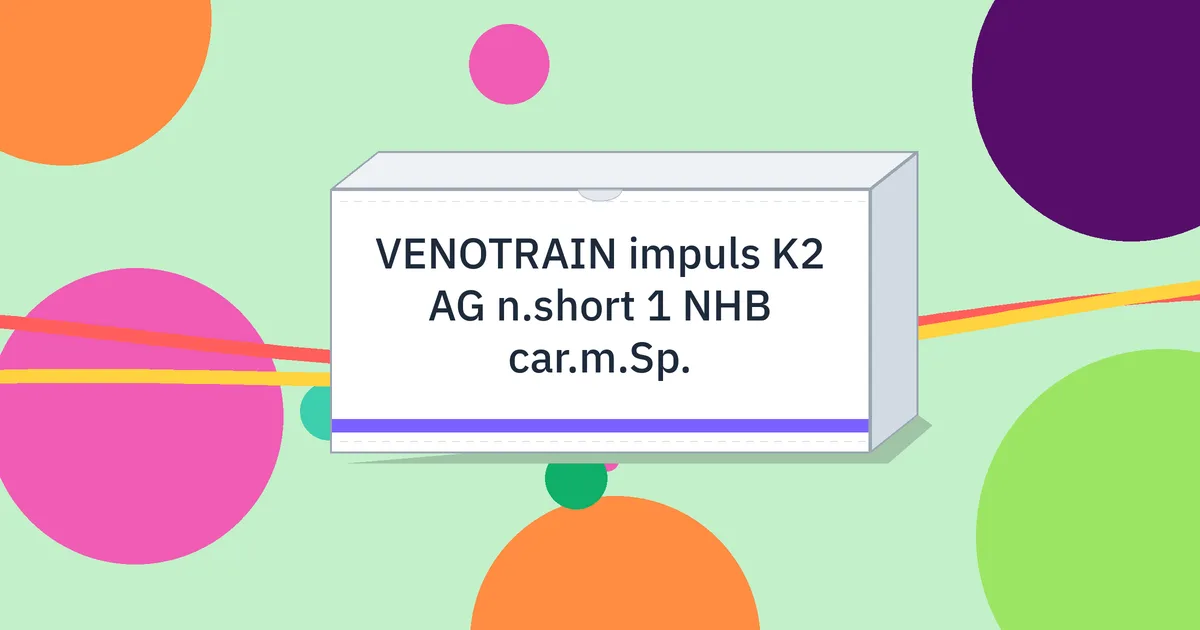 Symbolbild: Packung mit der Aufschrift VENOTRAIN impuls K2 AG n.short 1 NHB car.m.Sp. (PZN 00505556) – Verfügbarkeit und Bezug in Apotheken in Frankfurt am Main