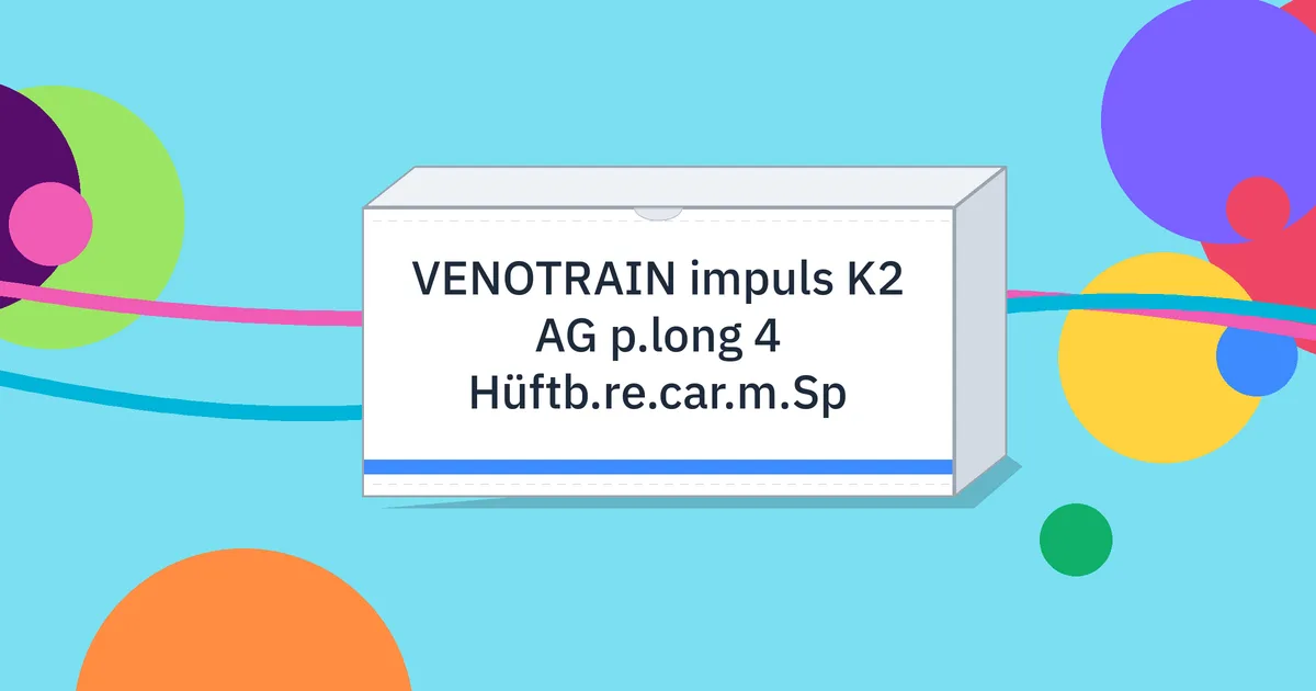 Symbolbild: Packung mit der Aufschrift VENOTRAIN impuls K2 AG p.long 4 Hüftb.re.car.m.Sp (PZN 10292854) – Verfügbarkeit und Bezug in Apotheken in Frankfurt am Main