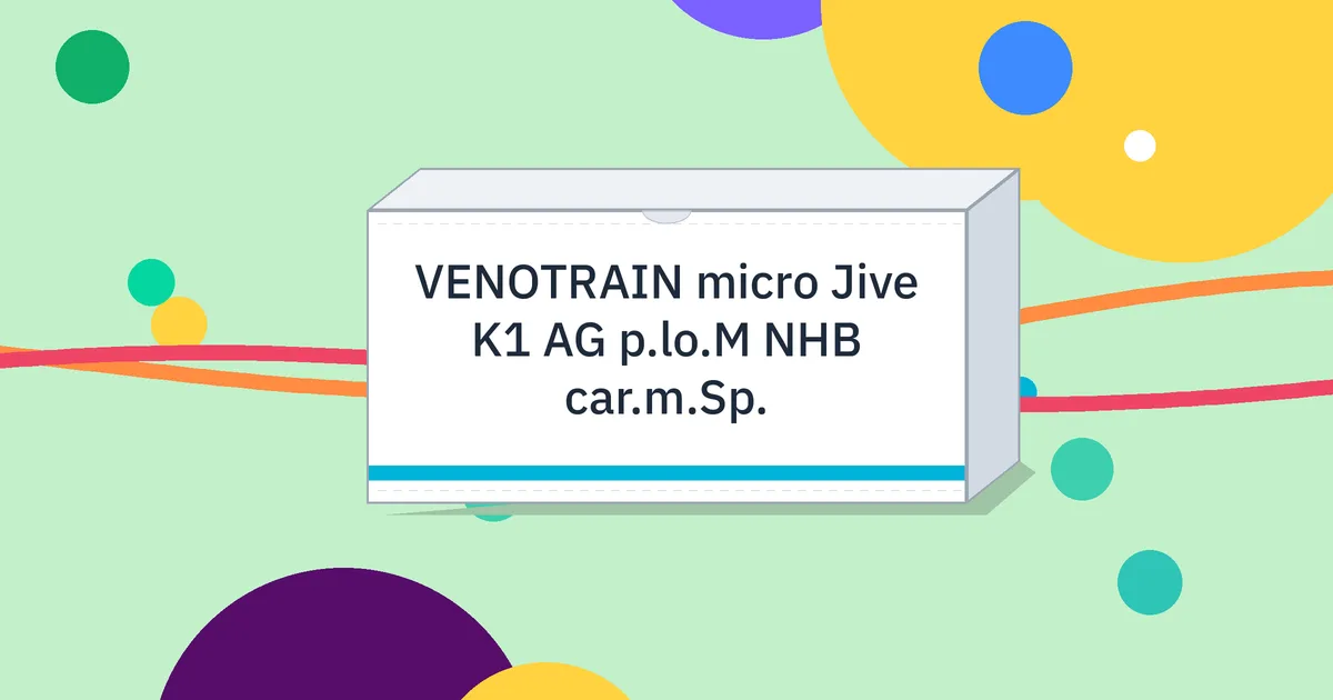 Symbolbild: Packung mit der Aufschrift VENOTRAIN micro Jive K1 AG p.lo.M NHB car.m.Sp. (PZN 17764256) – Verfügbarkeit und Bezug in Apotheken in Frankfurt am Main