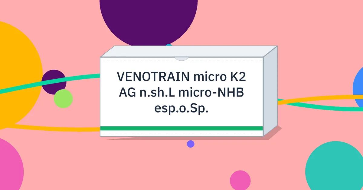 Symbolbild: Packung mit der Aufschrift VENOTRAIN micro K2 AG n.sh.L micro-NHB esp.o.Sp. (PZN 16067058) – Verfügbarkeit und Bezug in Apotheken in Frankfurt am Main