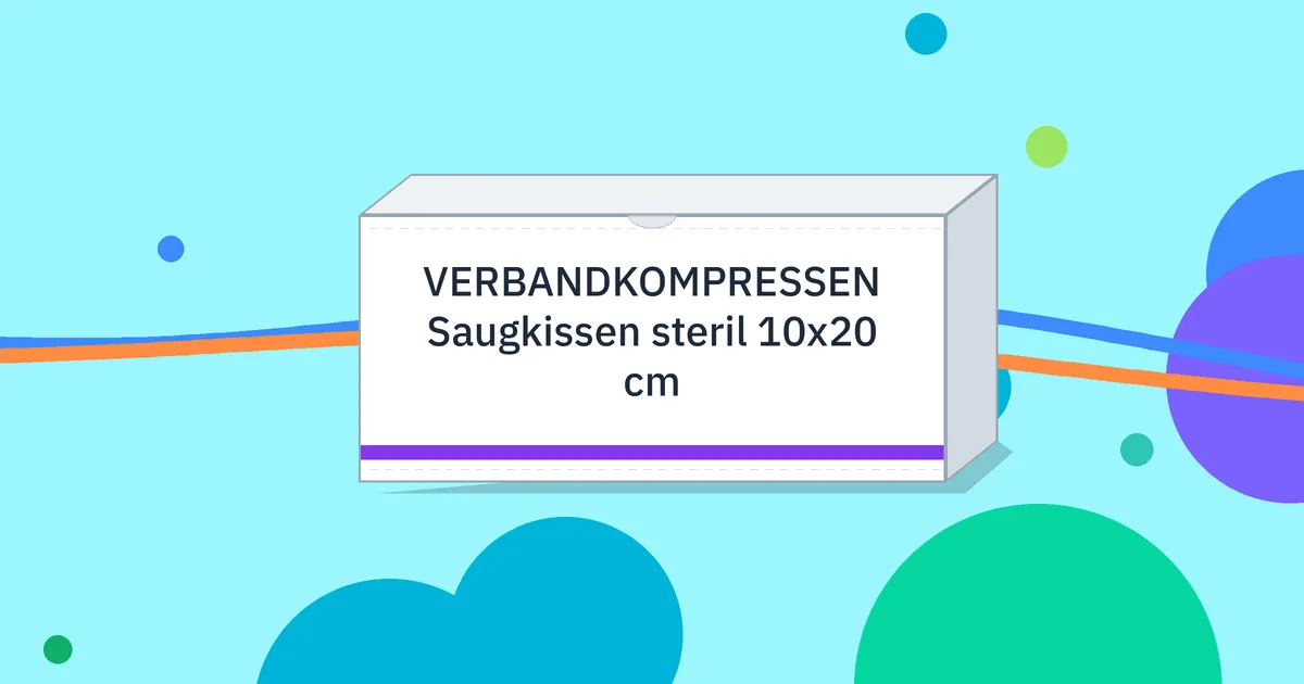 Symbolbild: Packung mit der Aufschrift VERBANDKOMPRESSEN Saugkissen steril 10x20 cm (PZN 00527670) – Verfügbarkeit und Bezug in Apotheken in Frankfurt am Main
