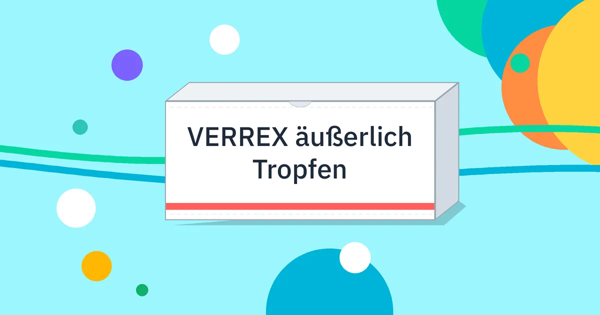 Symbolbild: Packung mit der Aufschrift VERREX äußerlich Tropfen (PZN 13861465) – Verfügbarkeit und Bezug in Apotheken in Frankfurt am Main