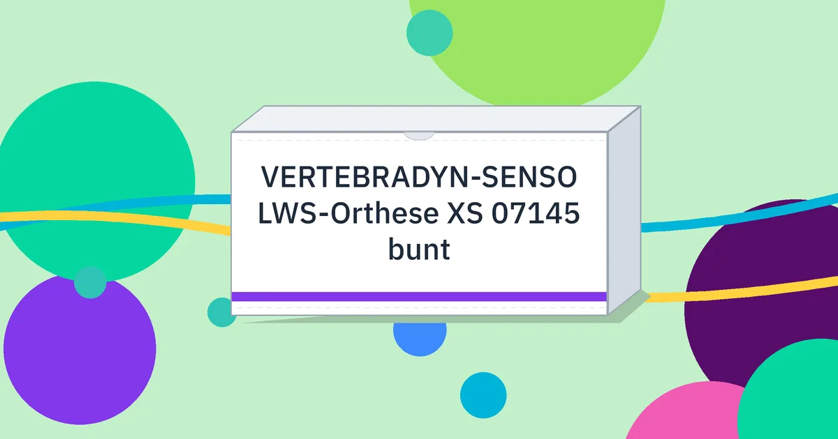 Symbolbild: Packung mit der Aufschrift VERTEBRADYN-SENSO LWS-Orthese XS 07145 bunt (PZN 01471931) – Verfügbarkeit und Bezug in Apotheken in Frankfurt am Main