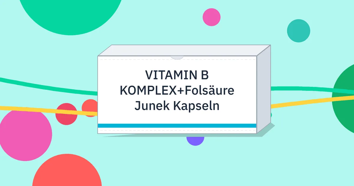 Symbolbild: Packung mit der Aufschrift VITAMIN B KOMPLEX+Folsäure Junek Kapseln (PZN 04723511) – Verfügbarkeit und Bezug in Apotheken in Frankfurt am Main