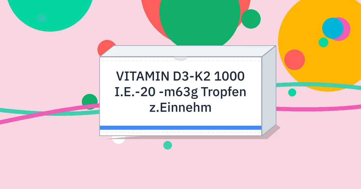 Symbolbild: Packung mit der Aufschrift VITAMIN D3-K2 1000 I.E.-20 -m63g Tropfen z.Einnehm (PZN 16006772) – Verfügbarkeit und Bezug in Apotheken in Frankfurt am Main