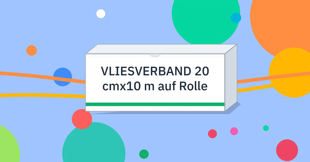 Symbolbild: Packung mit der Aufschrift VLIESVERBAND 20 cmx10 m auf Rolle (PZN 19509189) – Verfügbarkeit und Bezug in Apotheken in Frankfurt am Main