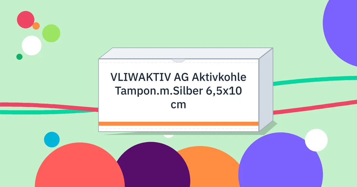 Symbolbild: Packung mit der Aufschrift VLIWAKTIV AG Aktivkohle Tampon.m.Silber 6,5x10 cm (PZN 17615444) – Verfügbarkeit und Bezug in Apotheken in Frankfurt am Main