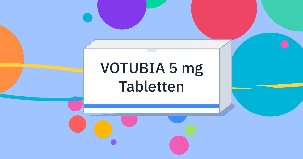 Symbolbild: Packung mit der Aufschrift VOTUBIA 5 mg Tabletten (PZN 18447322) – Verfügbarkeit und Bezug in Apotheken in Frankfurt am Main