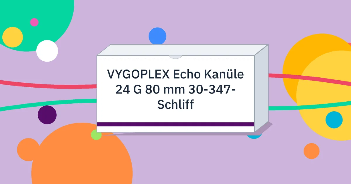 Symbolbild: Packung mit der Aufschrift VYGOPLEX Echo Kanüle 24 G 80 mm 30-347-Schliff (PZN 19817726) – Verfügbarkeit und Bezug in Apotheken in Frankfurt am Main