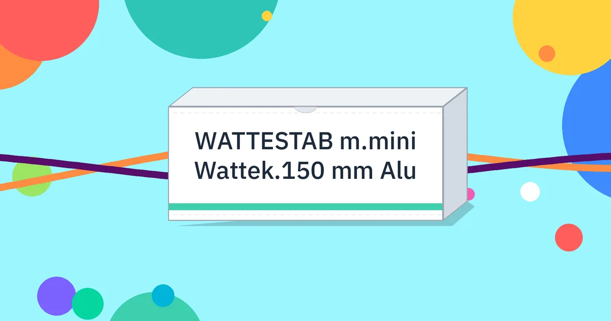Symbolbild: Packung mit der Aufschrift WATTESTAB m.mini Wattek.150 mm Alu (PZN 02146015) – Verfügbarkeit und Bezug in Apotheken in Frankfurt am Main