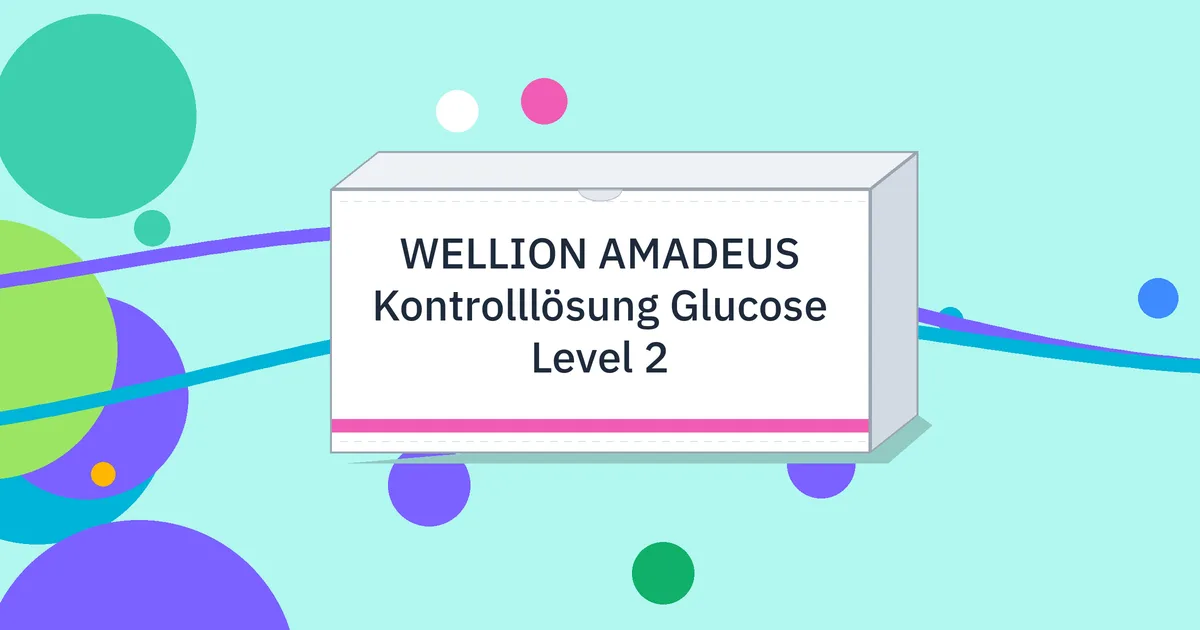 Symbolbild: Packung mit der Aufschrift WELLION AMADEUS Kontrolllösung Glucose Level 2 (PZN 19776536) – Verfügbarkeit und Bezug in Apotheken in Frankfurt am Main