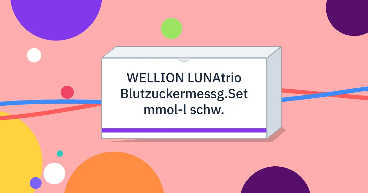 Symbolbild: Packung mit der Aufschrift WELLION LUNAtrio Blutzuckermessg.Set mmol-l schw. (PZN 16153289) – Verfügbarkeit und Bezug in Apotheken in Frankfurt am Main