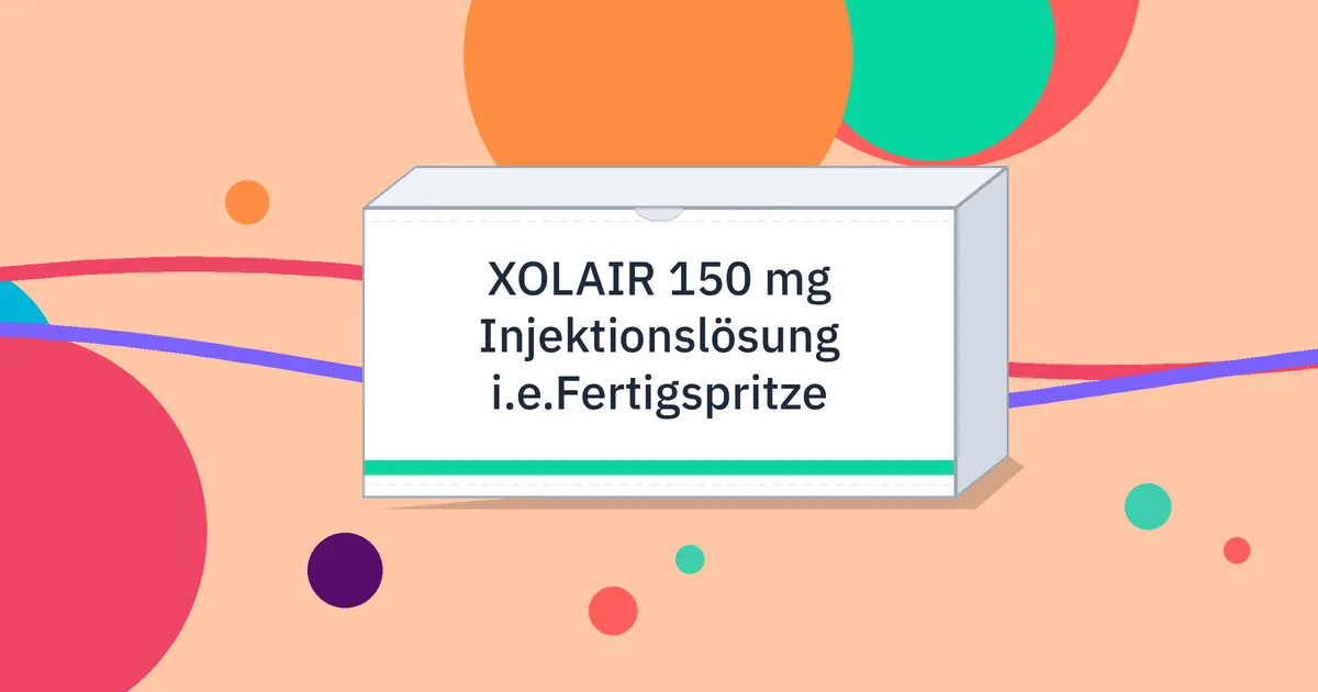 Symbolbild: Packung mit der Aufschrift XOLAIR 150 mg Injektionslösung i.e.Fertigspritze (PZN 17993413) – Verfügbarkeit und Bezug in Apotheken in Frankfurt am Main